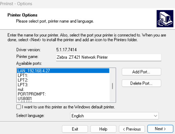 使用Zebra Setup Utilities 安装网络Zebra打印机