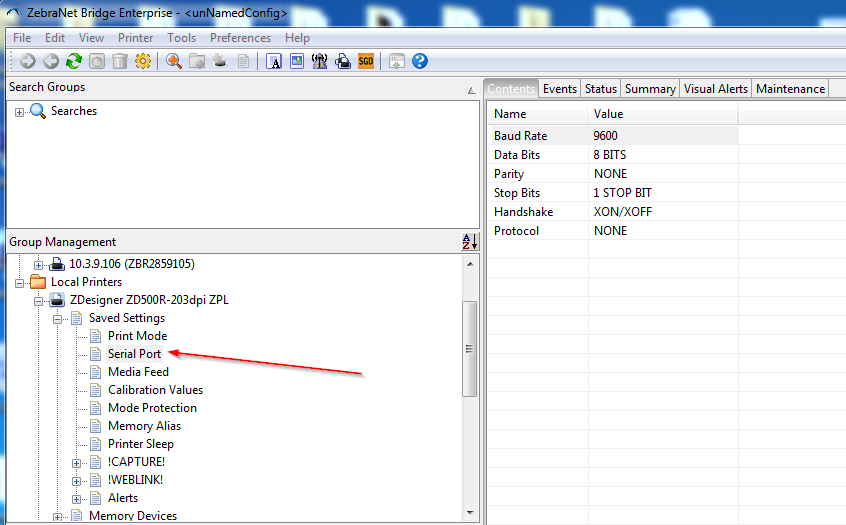 配置串行端口设置 (ZebraNet Bridge Enterprise)